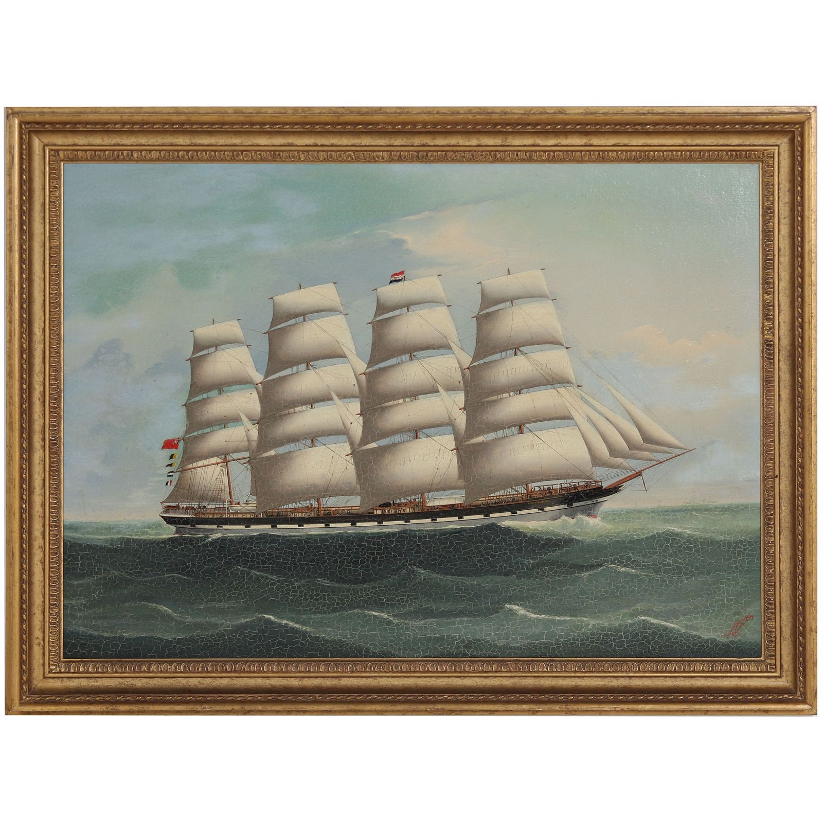 Original 19th Century Tall Ship Oil Painting Marine Beach Paintings